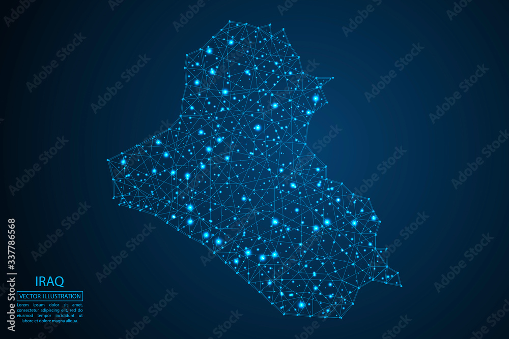 A map of Iraq consisting of 3D triangles, lines, points, and ...