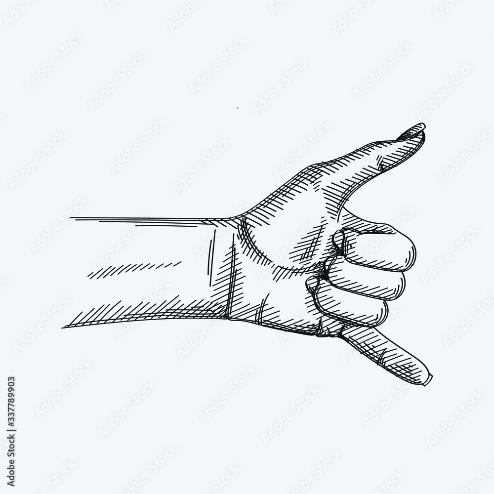 Hand-drawn sketch of a Call Me Hand on a white background. Hand Signs ...