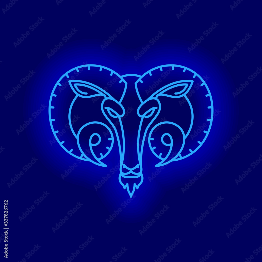 Aries star sign Ram astrological symbol, logo, emblem. Thin line ...