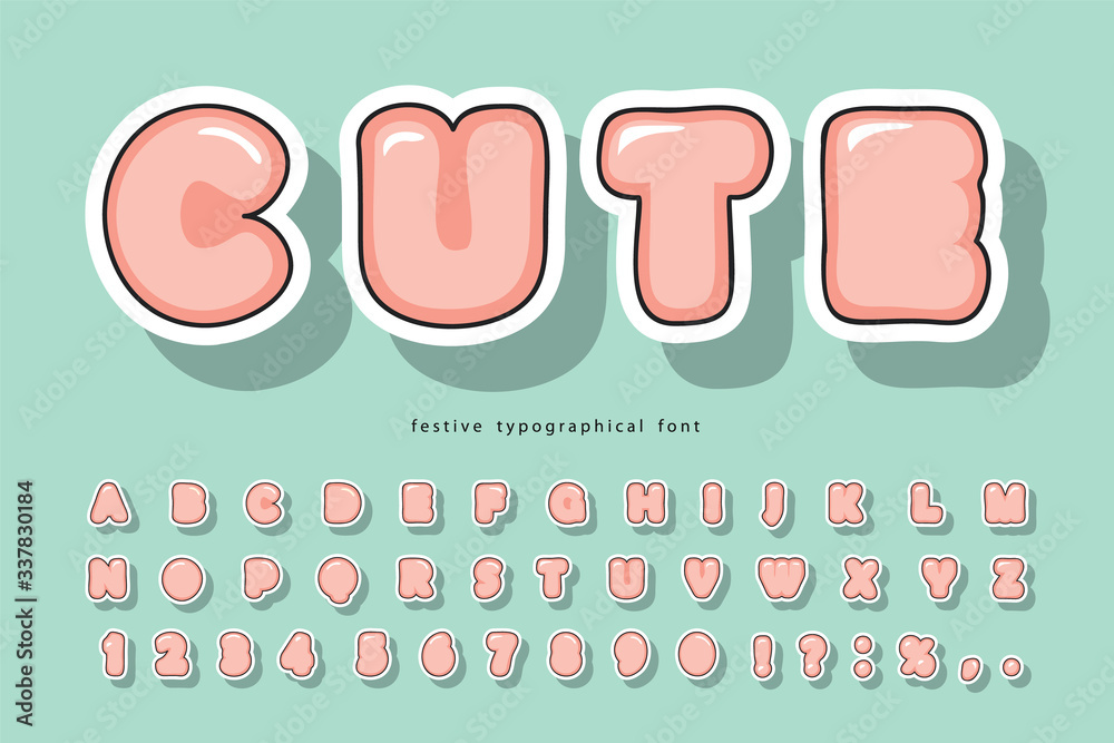 Cute bubble font with funny smiling faces. Cartoon alphabet. For ...
