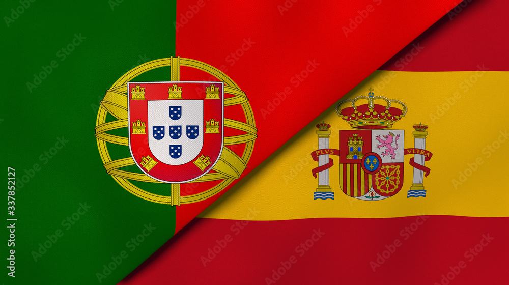 The flags of Portugal and Spain. News, reportage, business background ...