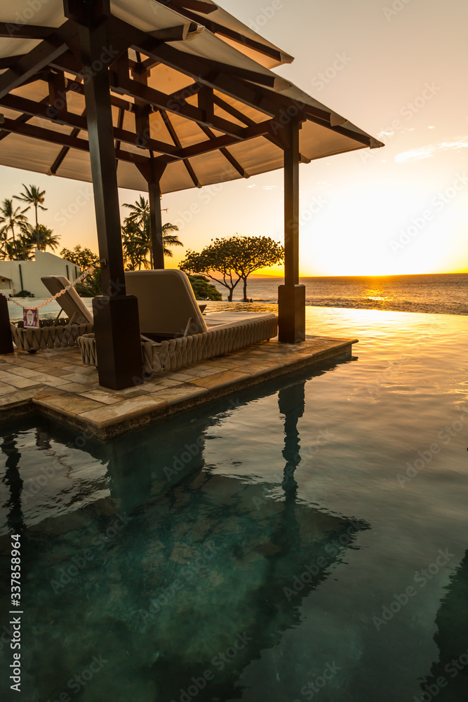 Cabanas Floating In Infinity Pool Beside The Shoreline, Wailia Beach ...