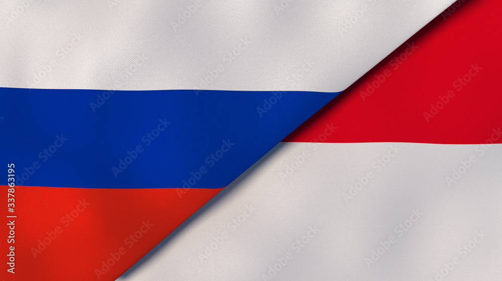 The flags of Russia and Monaco. News, reportage, business background ...