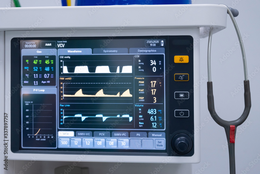 The Vital signs monitor in operating room in hospital. Vital signs ...