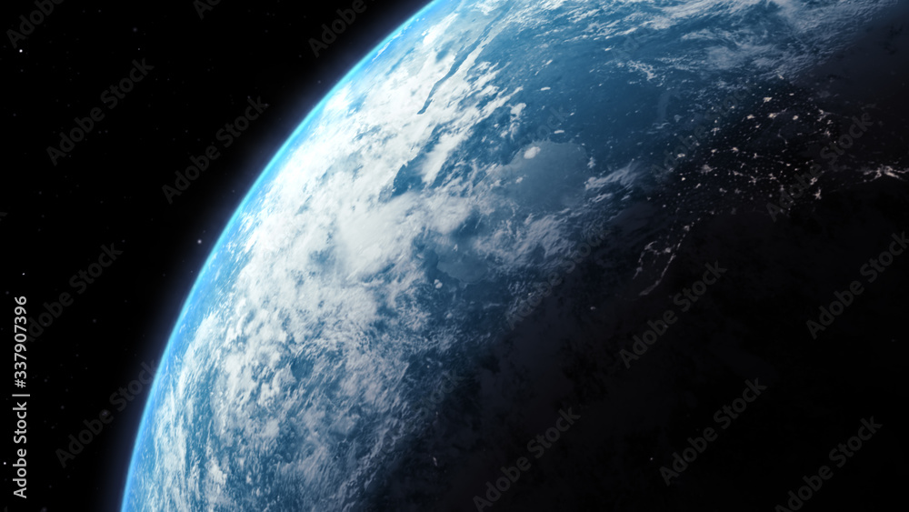 A cinematic rendering of planet Earth rise rotation moving from night ...
