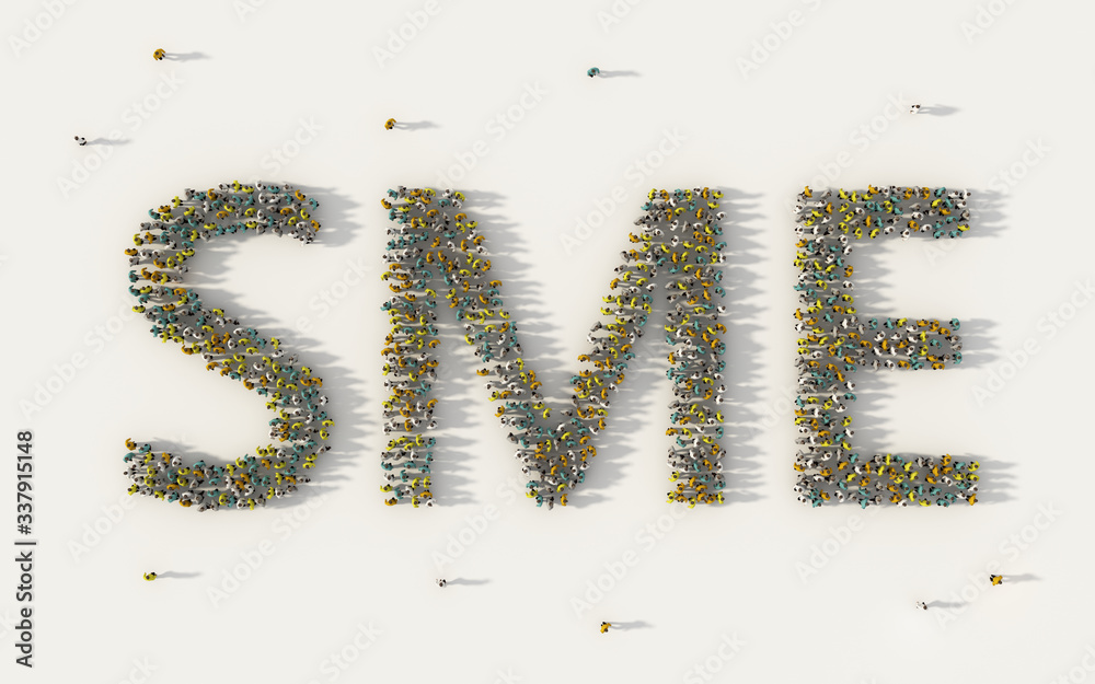 Large group of people forming SME lettering text in social media and ...