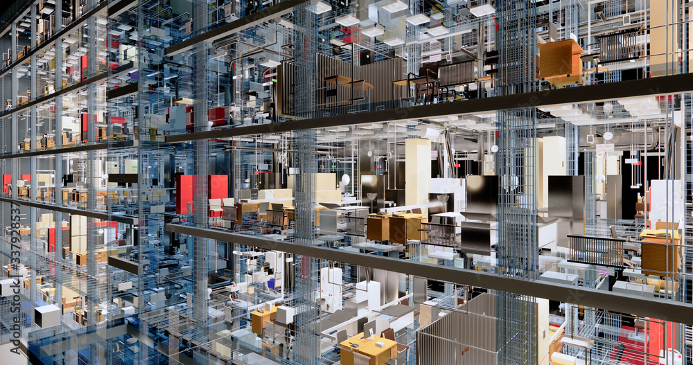 Conceptual visualization of the BIM model of the office building Stock ...