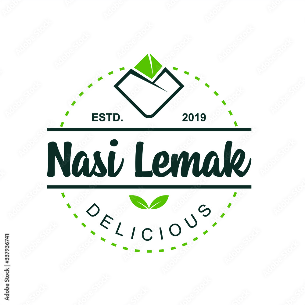 Nasi Lemak mean cooked rice logo vector, traditional food icon template ...