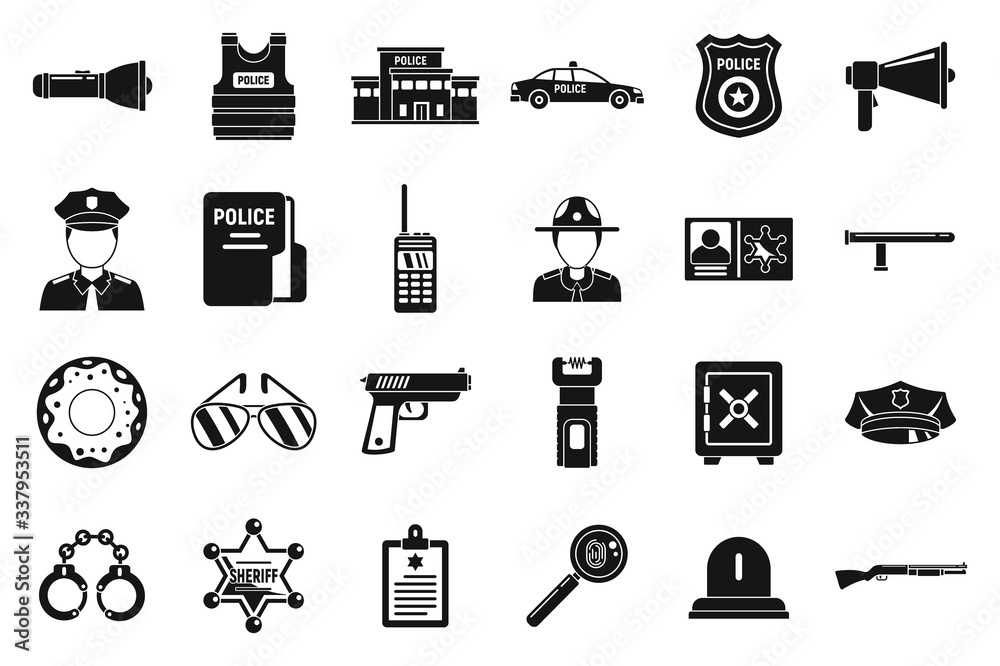 Police station security icons set. Simple set of police station ...