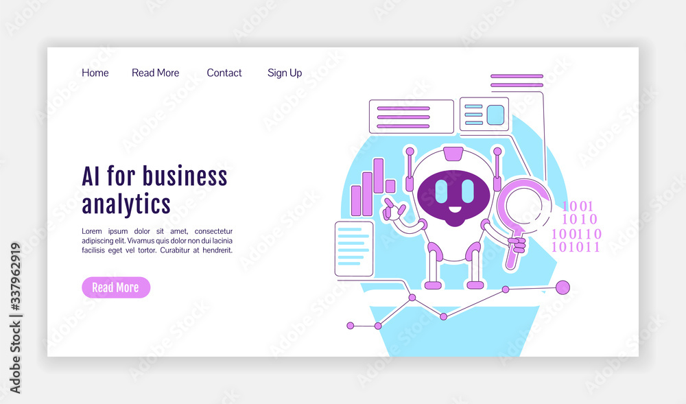 AI for business analytics landing page flat silhouette vector template ...