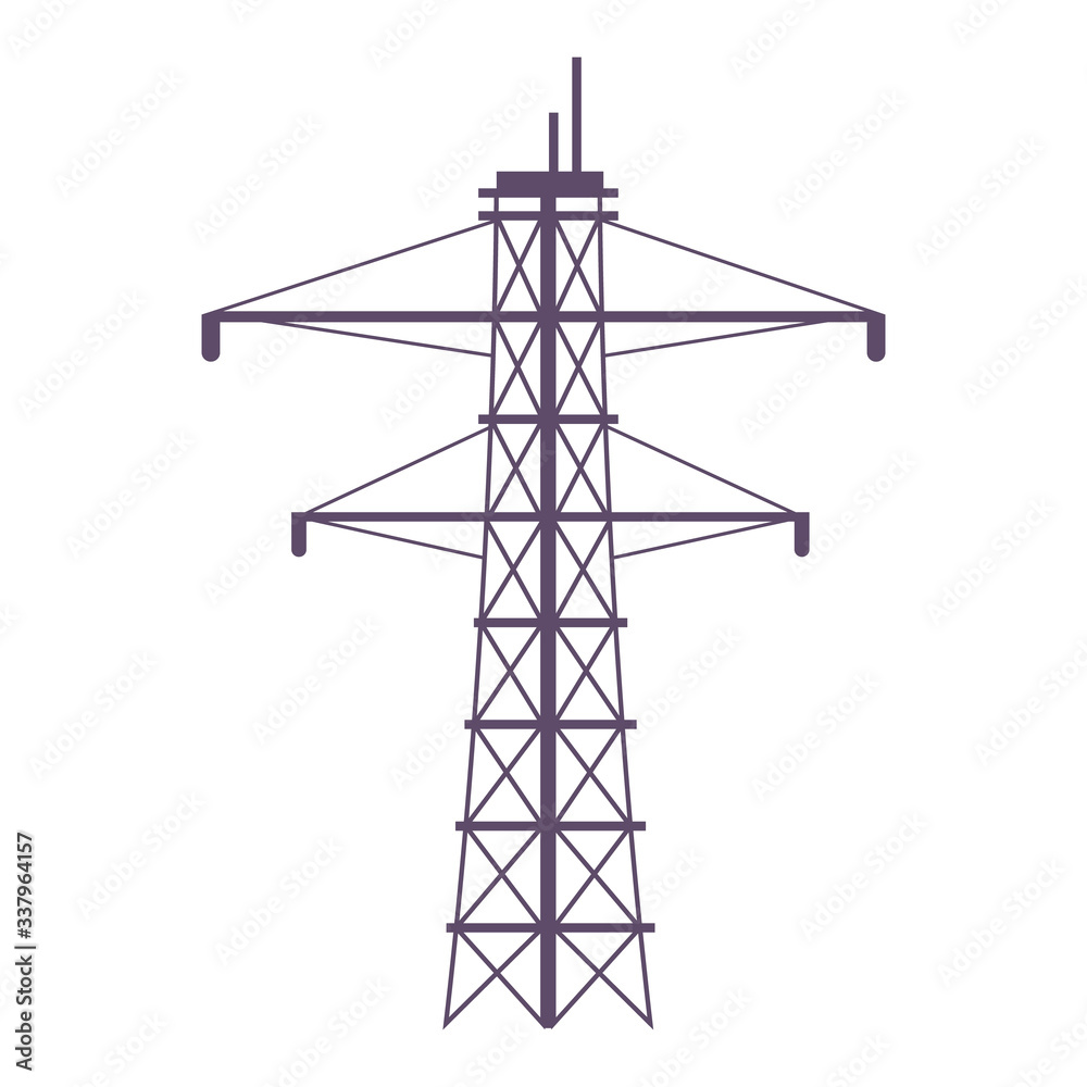 Electric tower cartoon vector illustration. Powerline pylon flat color ...