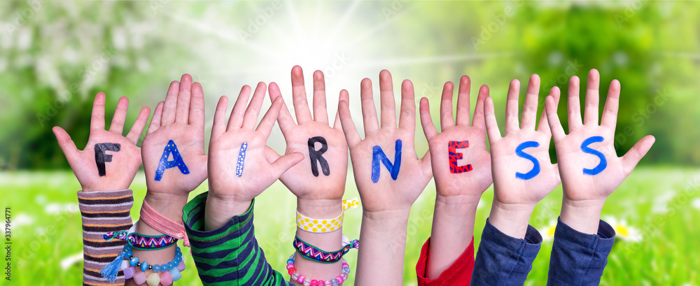 Children Hands Building Colorful Word Fairness. Sunny Green Grass ...