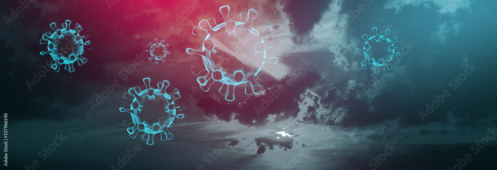 Covid-19, night city, neon lights, dark empty streets, abstraction ...