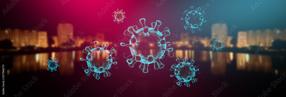 Covid-19, night city, neon lights, dark empty streets, abstraction ...