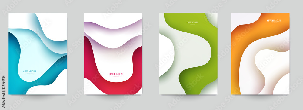 Set of minimal template in paper cut style design for branding ...