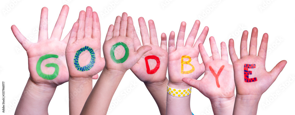 Children Hands Building Colorful Word Goodbye. White Isolated ...