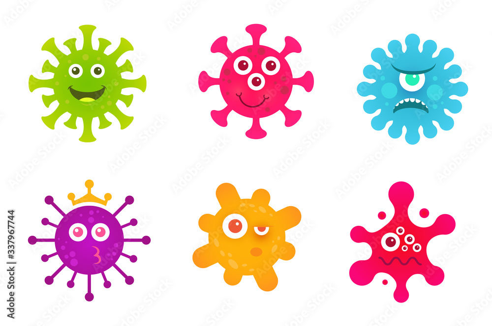 Set of cartoon character virus or bacteria isolated on white background ...