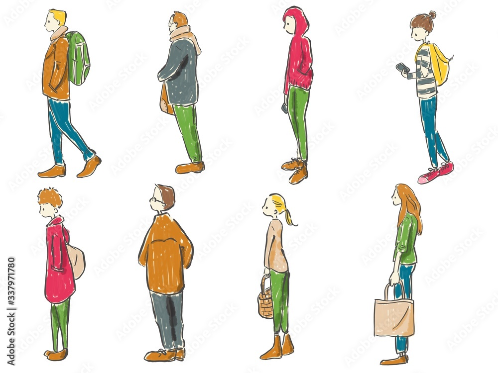 Social distancing, people keeping distance for infection risk and ...