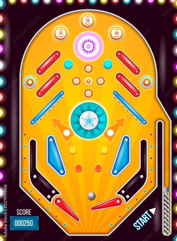 Pinball machine. Isolated cartoon pinball machine top view with in ...
