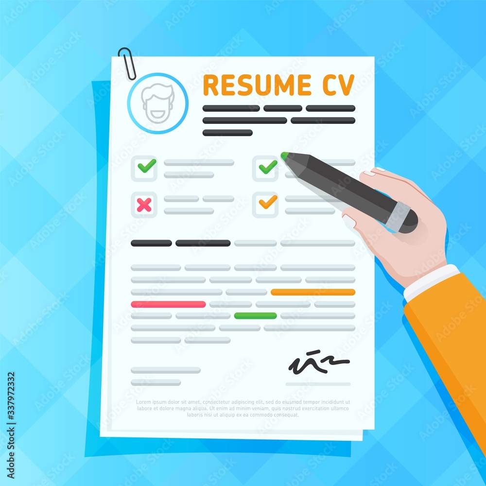 CV template. Cartoon resume template sample with magnifying glass ...