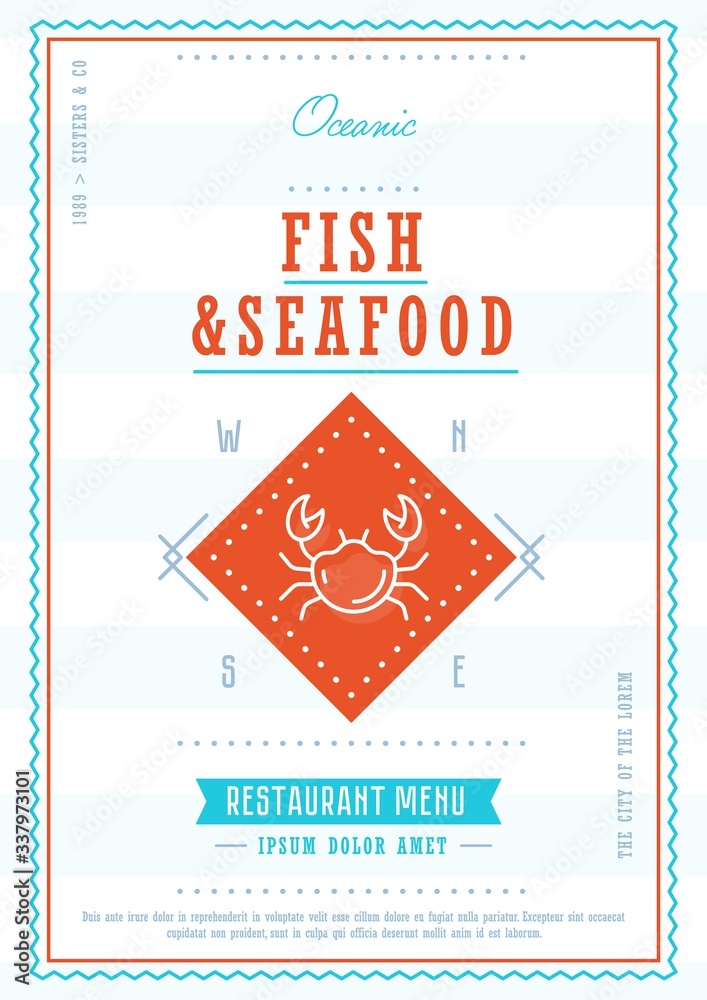 Seafood menu restaurant. Fish and seafood menu layout design brochure ...