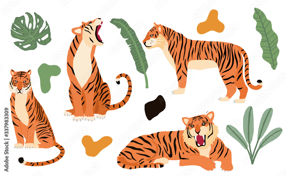 Cute animal object collection with leopard,tiger. illustration for icon ...