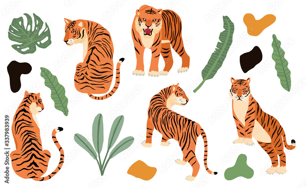 Cute animal object collection with leopard,tiger. illustration for icon ...