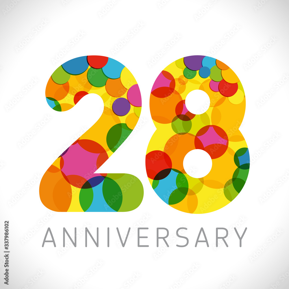 28 th anniversary numbers. 28 years old multicolored congrats. Cute ...