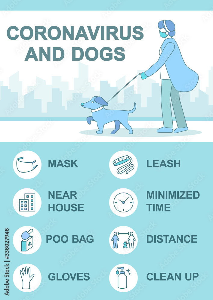 Quarantine and dog tips vector infographic template. Woman wearing face ...