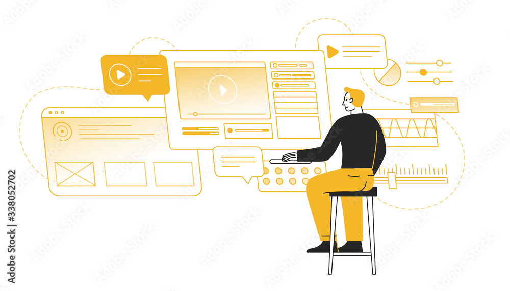 Vector illustration in flat cartoon simple style with character - app ...