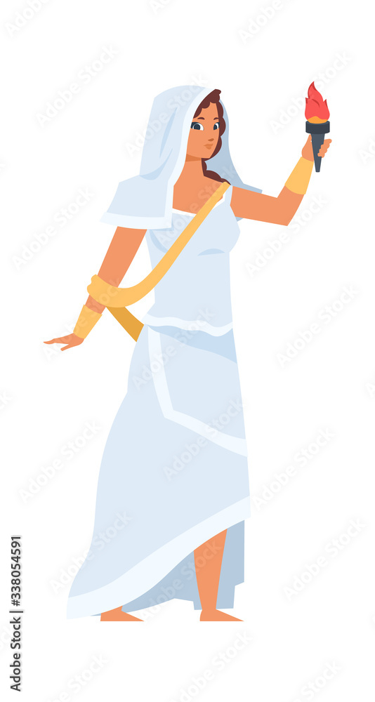 Greek goddess Hestia. Vector illustration Vesta character with torch in ...