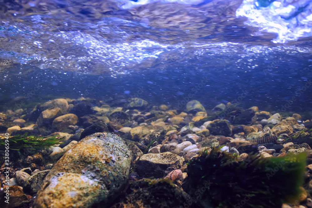 underwater mountain clear river / underwater photo in a freshwater ...