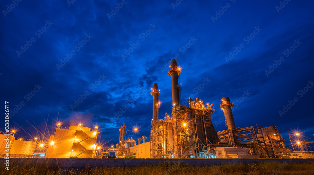 Power plant on blue sky. Chimney of thermal power plants. Gas turbine ...