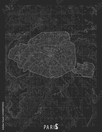 City map of Paris. Vector elevation map of town. Generated conceptual ...