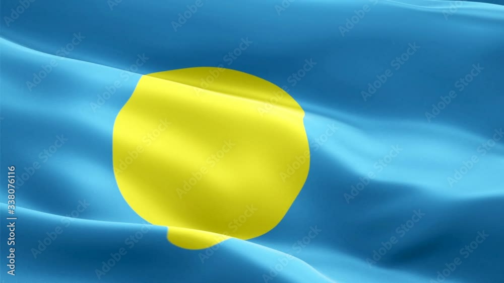 Palau waving flag. National 3d Palauan flag waving. Sign of Palau ...