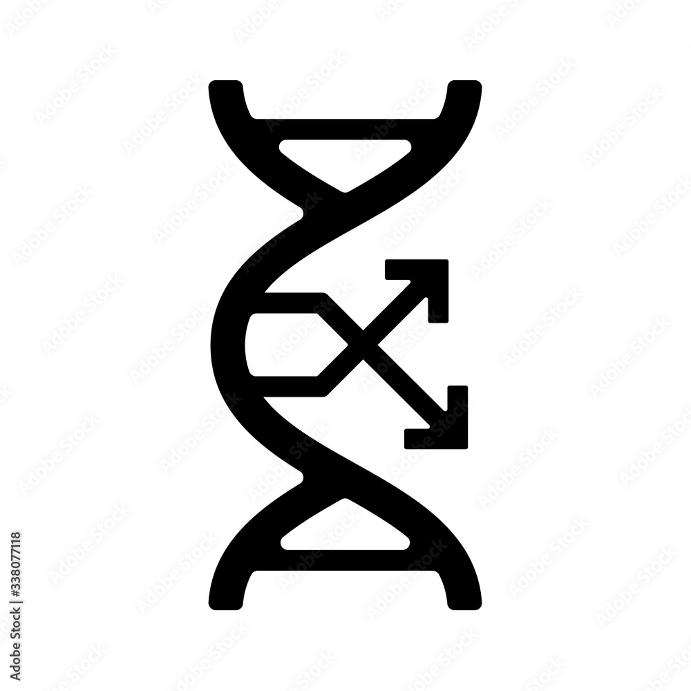 DNA mutation, change gene flat GMO icon, black sign. Symbol genetically ...