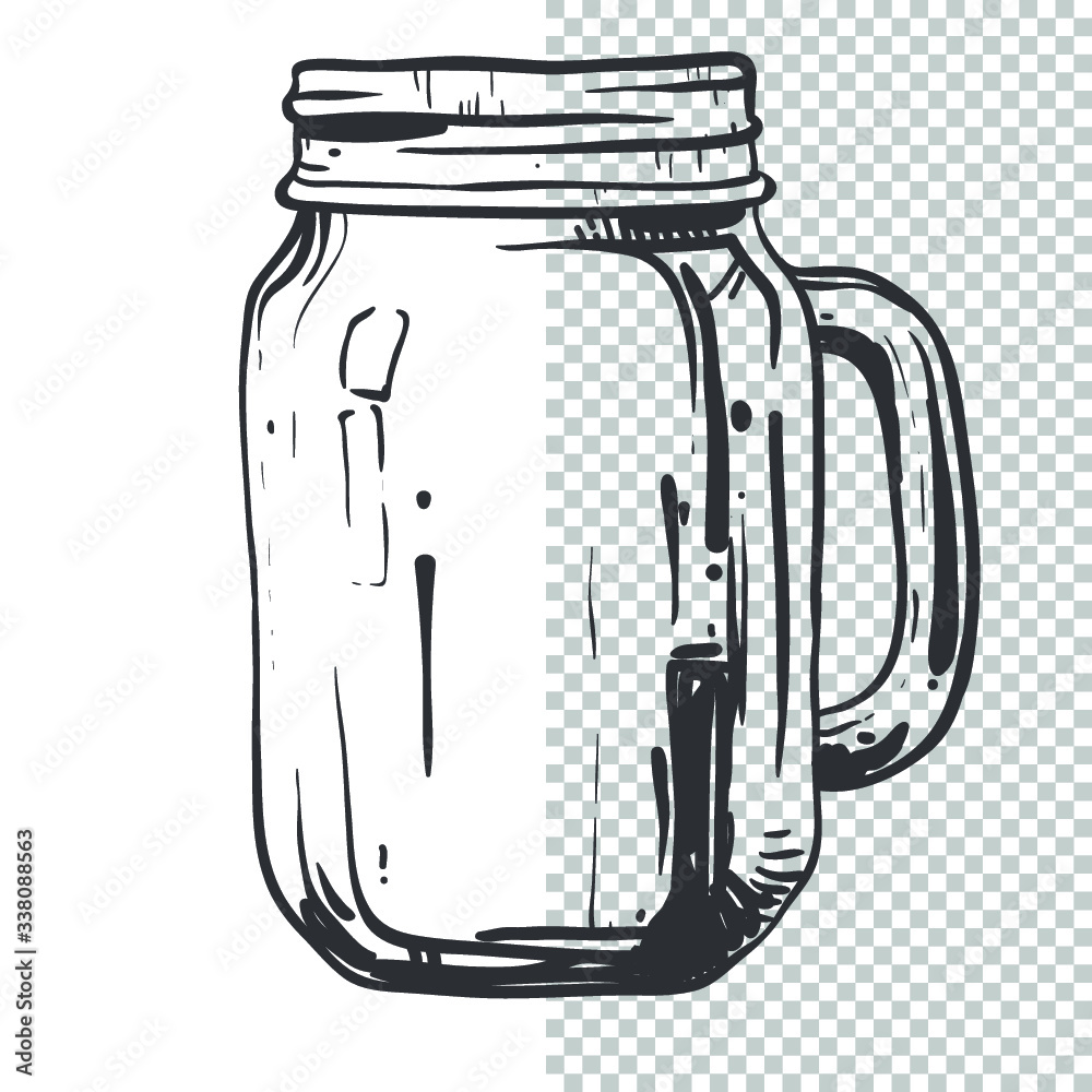 Glass transparent vintage doodle mason jar Isolated on the white ... Glass transparent vintage doodle mason jar Isolated on the white ...