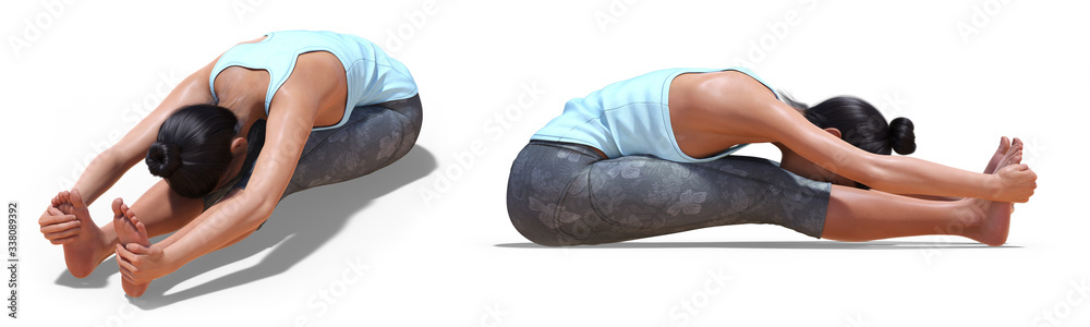 Front and Right Profile Poses of a virtual Woman in Yoga Seated Forward ...