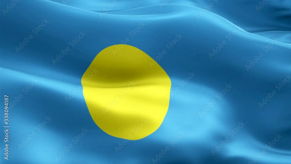 Palauan flag Closeup 1080p Full HD 1920X1080 footage video waving in ...