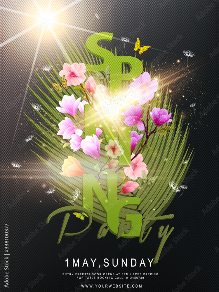 Spring festival poster or flyer design with spring flowers, sample text ...