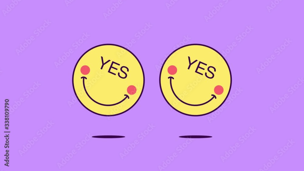 2 jumping emoji faces with rotation and phrase Yes. Positive emoticon ...