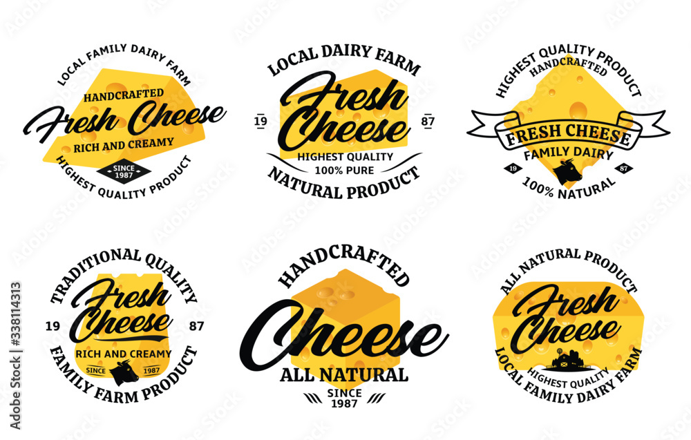 Vector cheese vintage logo and icons for dairy products, groceries ...