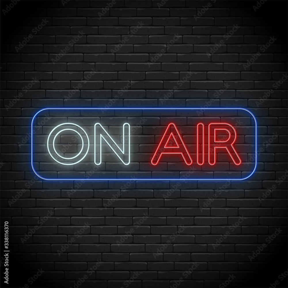 On Air broadcast radio neon sign illustration. Realistic glowing ...