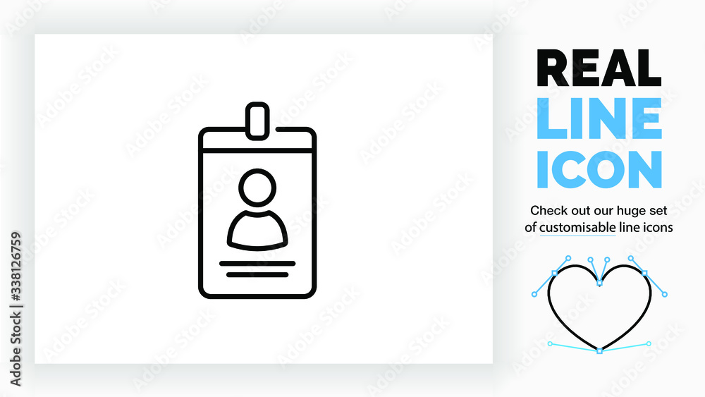 Editable line icon of an identification badge, part of a huge set of ...