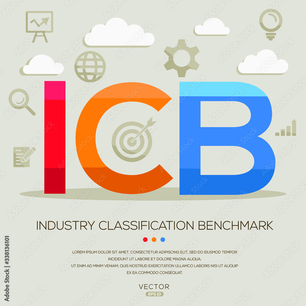 Icb mean (industry classification benchmark) ,letters and icons,Vector ...