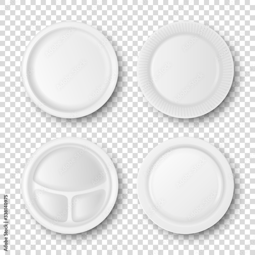 Vector 3d Realistic White Porcelain, Plastic or Paper Disposable Food ...
