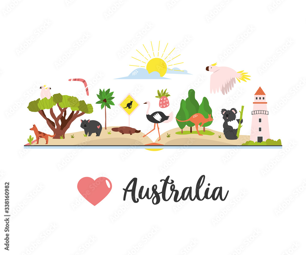 Tourist poster with Australian symbols and animals Stock Vector | Adobe ...
