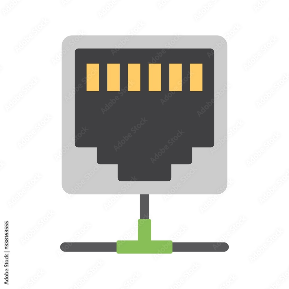 Ethernet network socket icon. Network hub icon. LAN port symbol. Flat ...