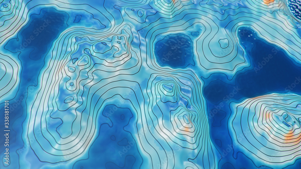 Topographic 3D Map With Water Contour Lines On A Topographic Map Topographic 3D Map With Water Contour Lines On A Topographic Map