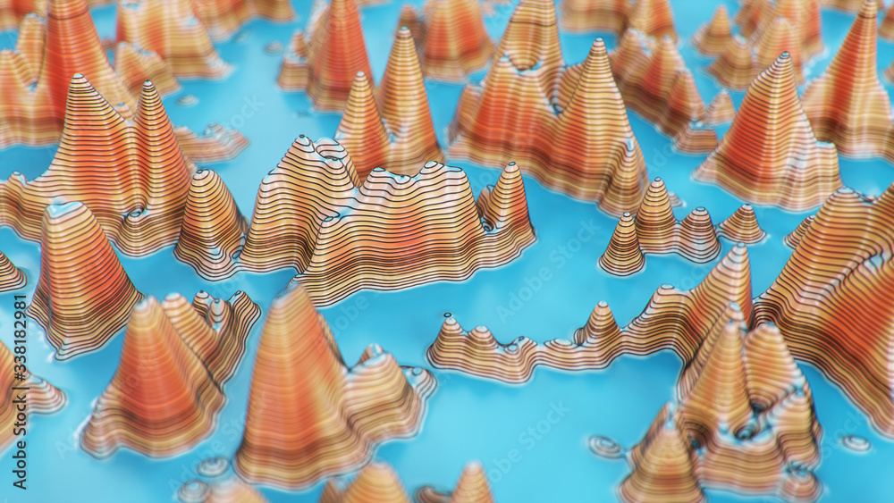 Topographic 3D Map Of Dangerous Mountain Terrain Contour Lines On A